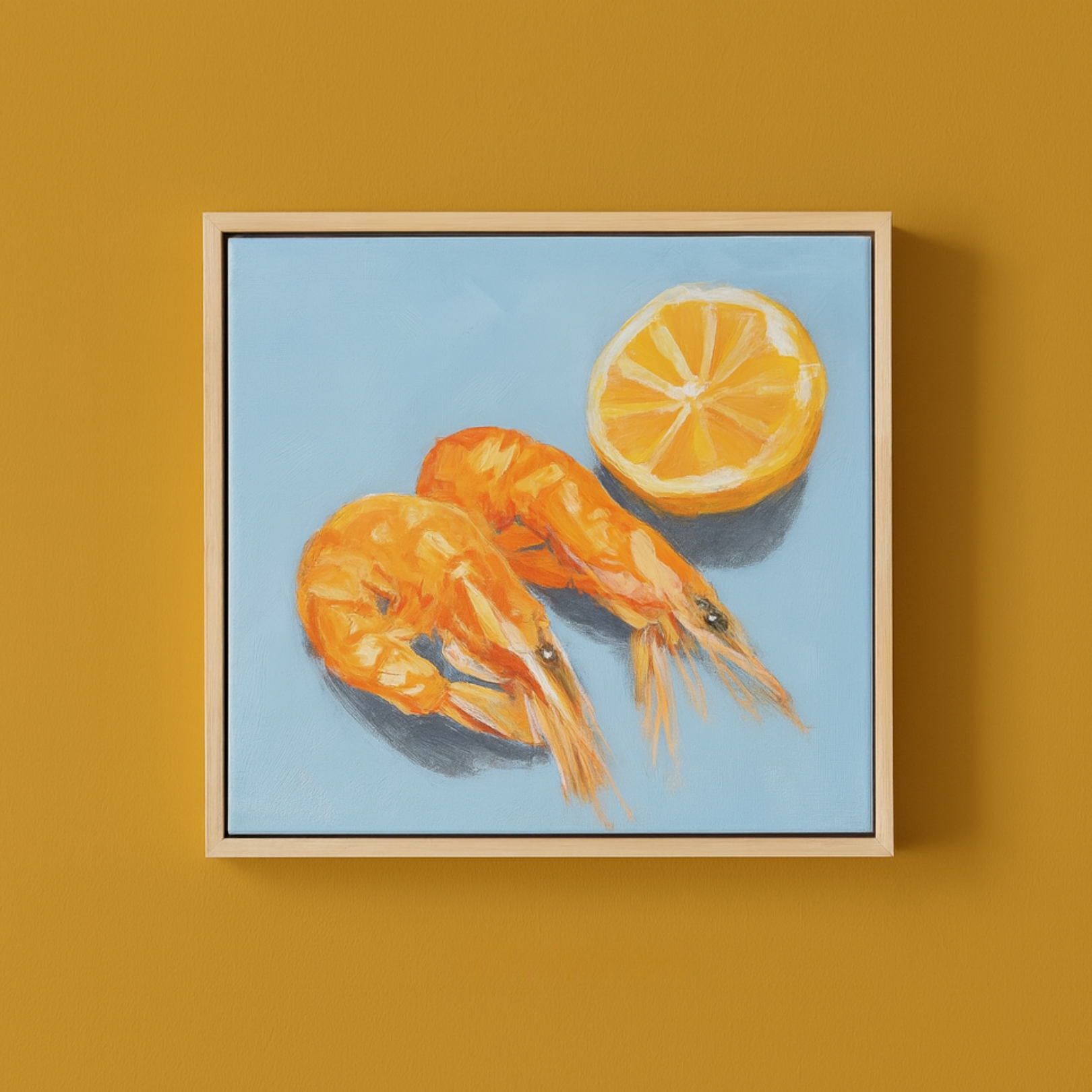 SHRIMP NATURAL FRAME OIL PAINTING – Common Circus